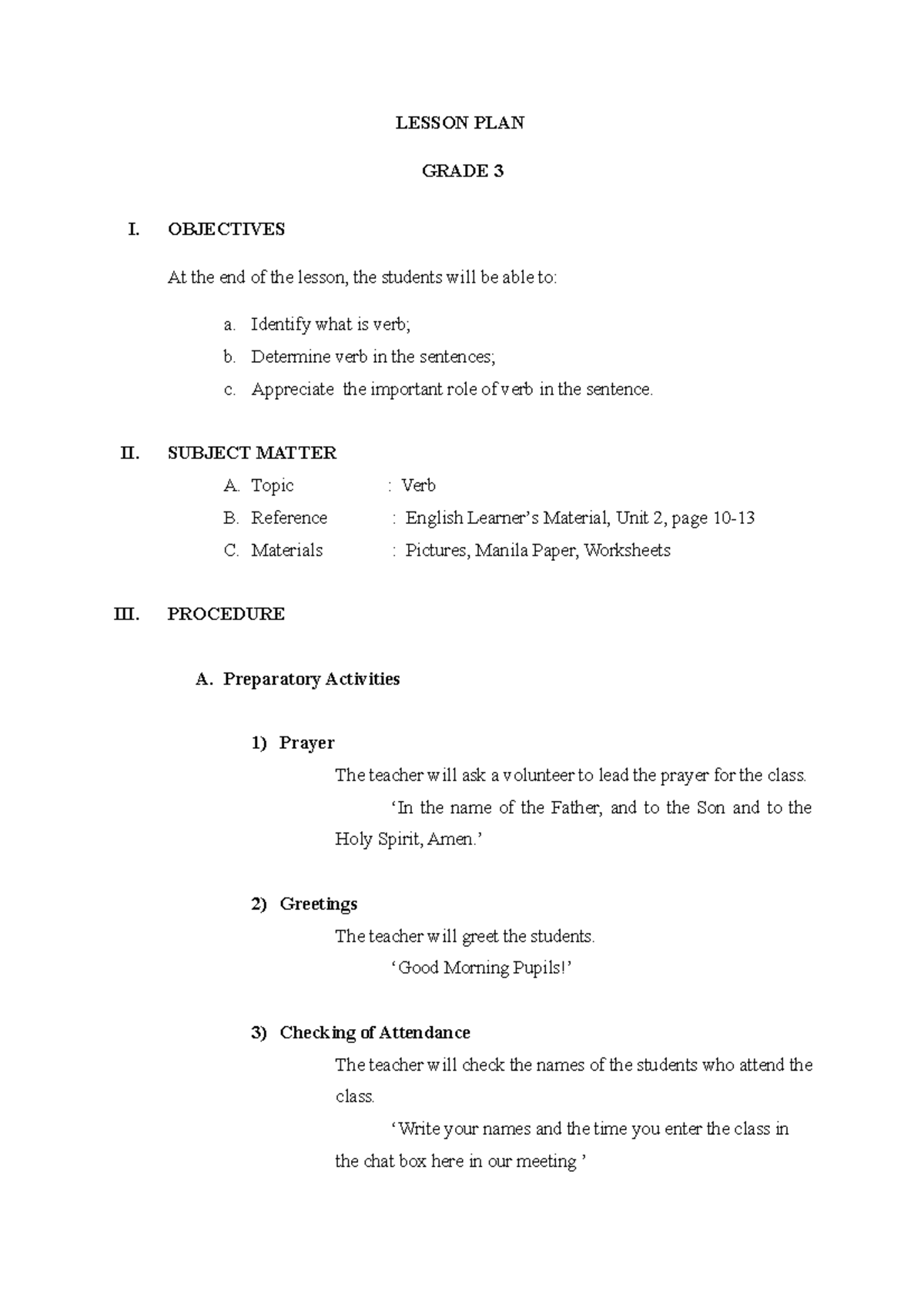 Edeng 2 Tabanao Straichea MAE Lesson PLAN - LESSON PLAN GRADE 3 I ...