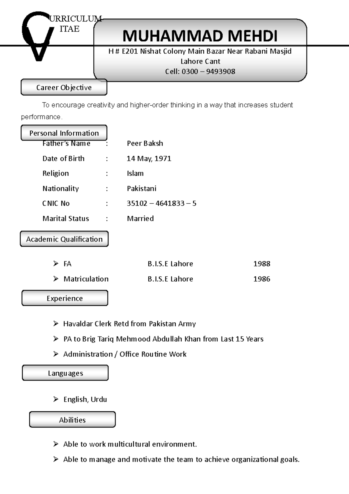 CV Muhammad Mehdi - To encourage creativity and higher-order thinking in a way that increases ...
