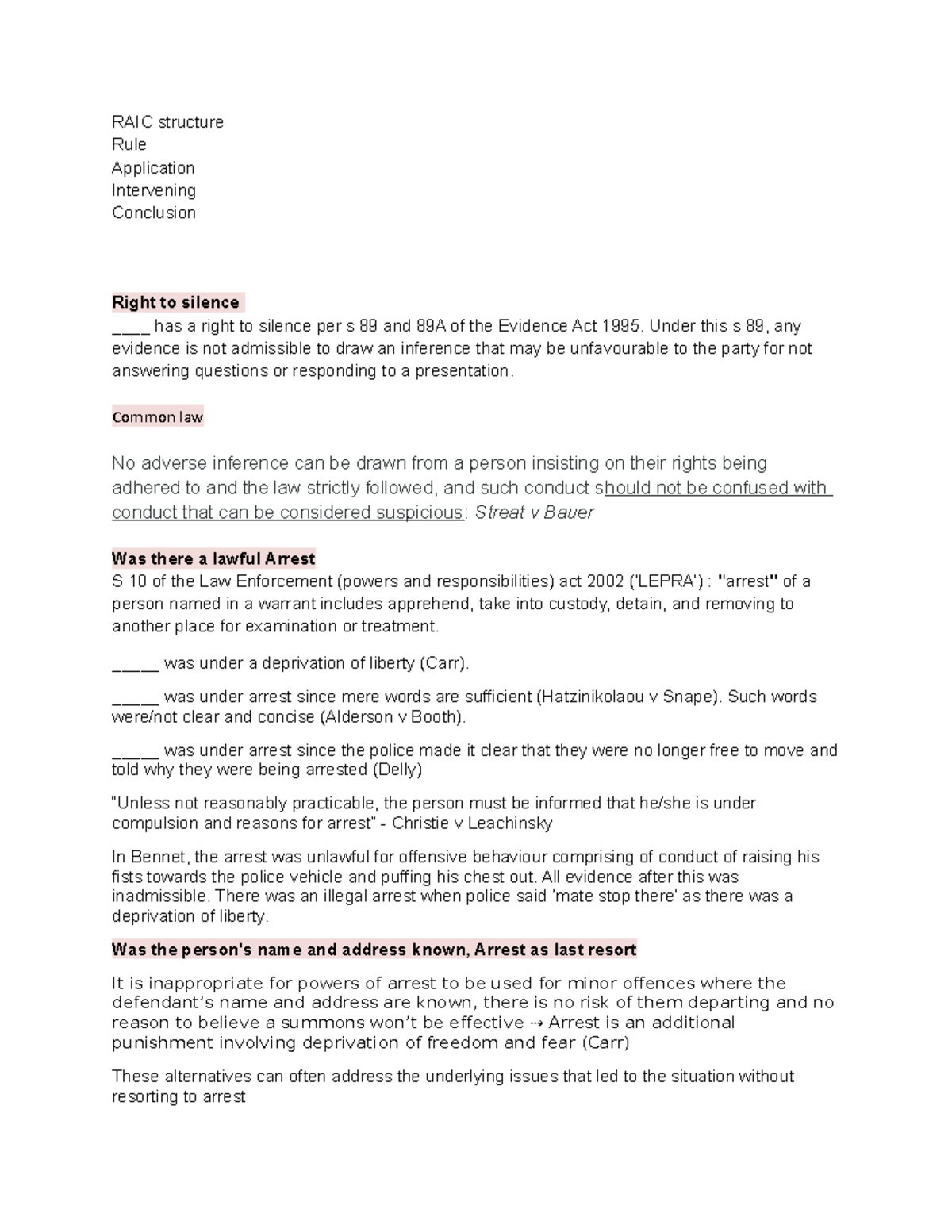 Police powers - RAIC structure Rule Application Intervening Conclusion ...