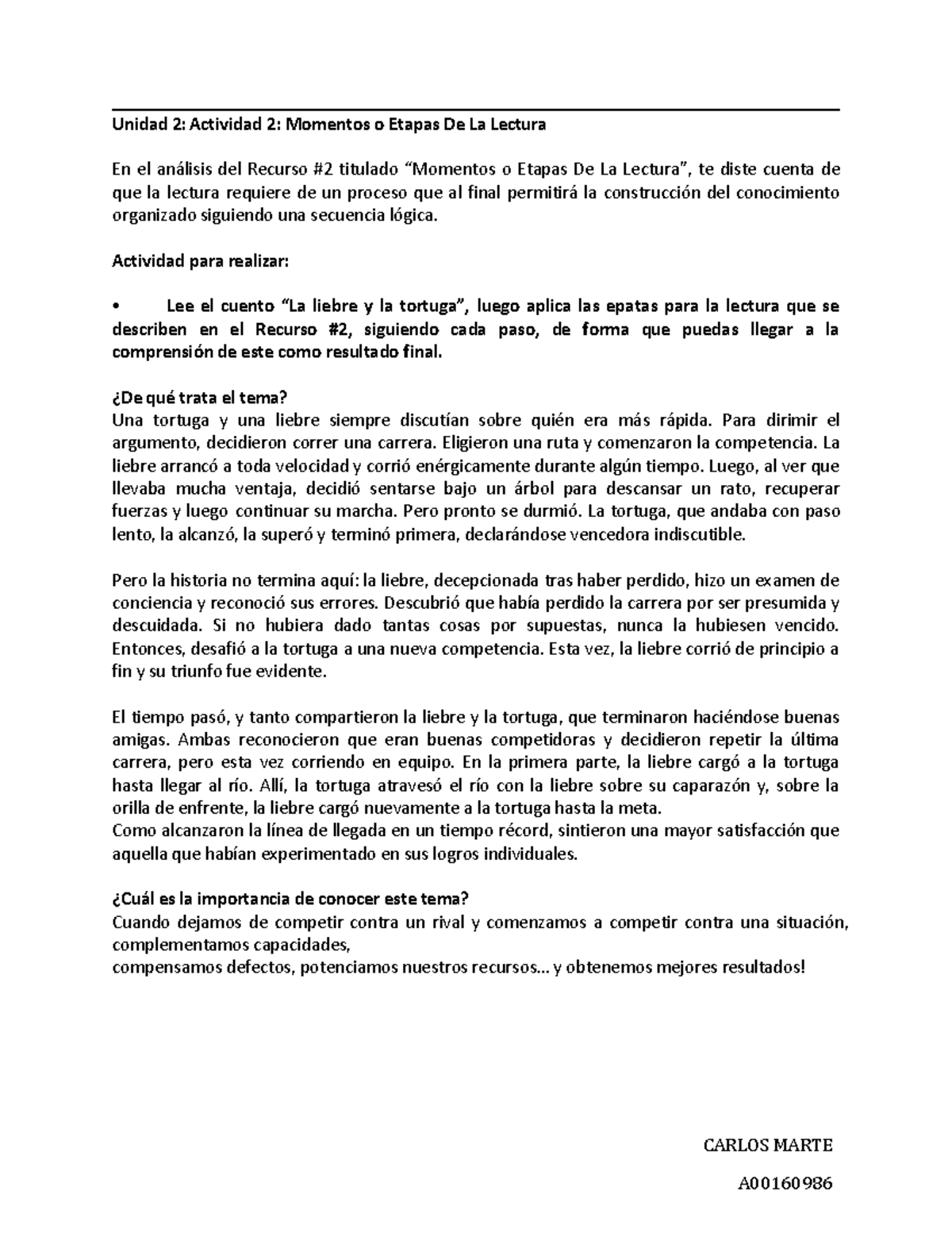 Unidad 2. Actividad 2. Momentos o Etapas de la Lectura - Unidad 2 ...