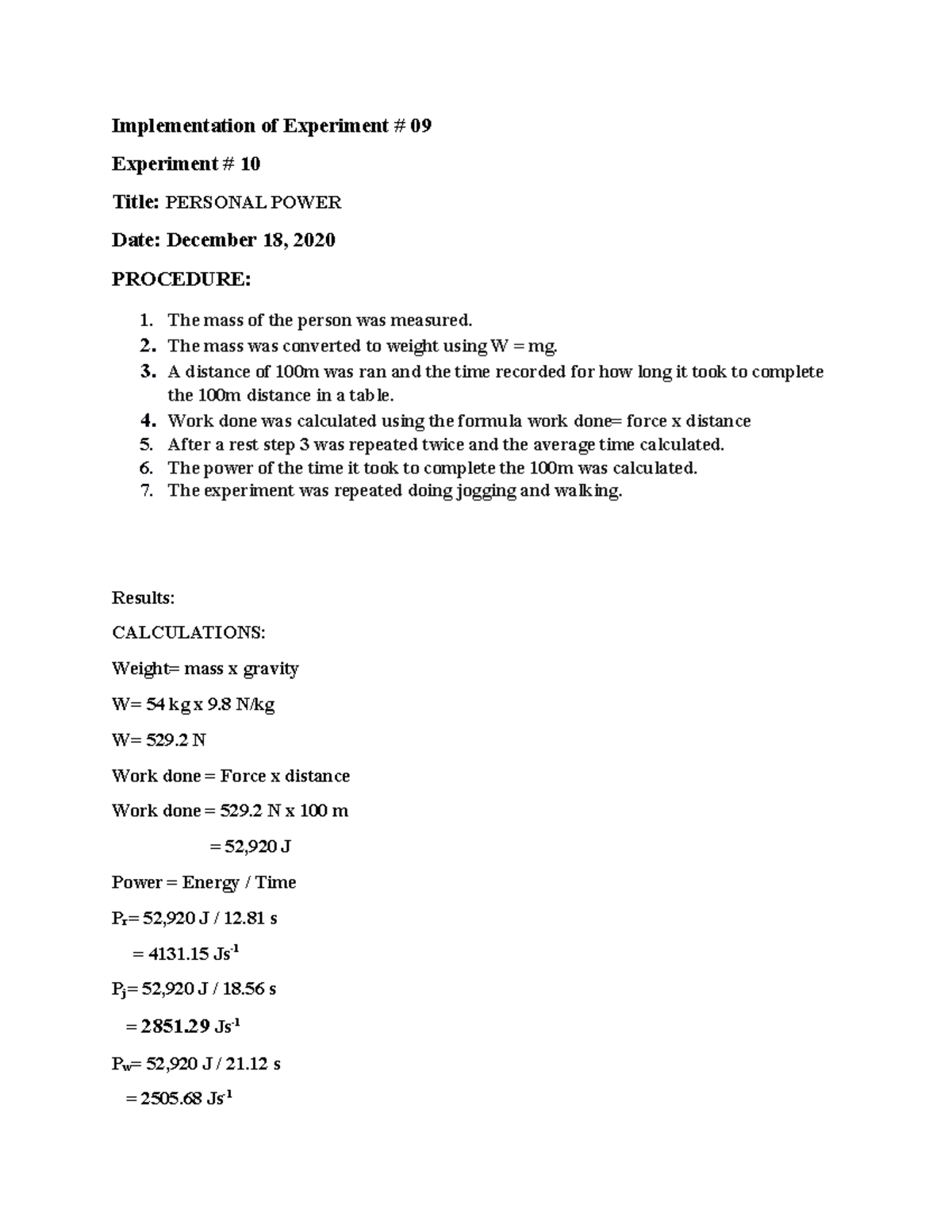 Implementation Lab- Lab # 10 Power Physics - Implementation of ...