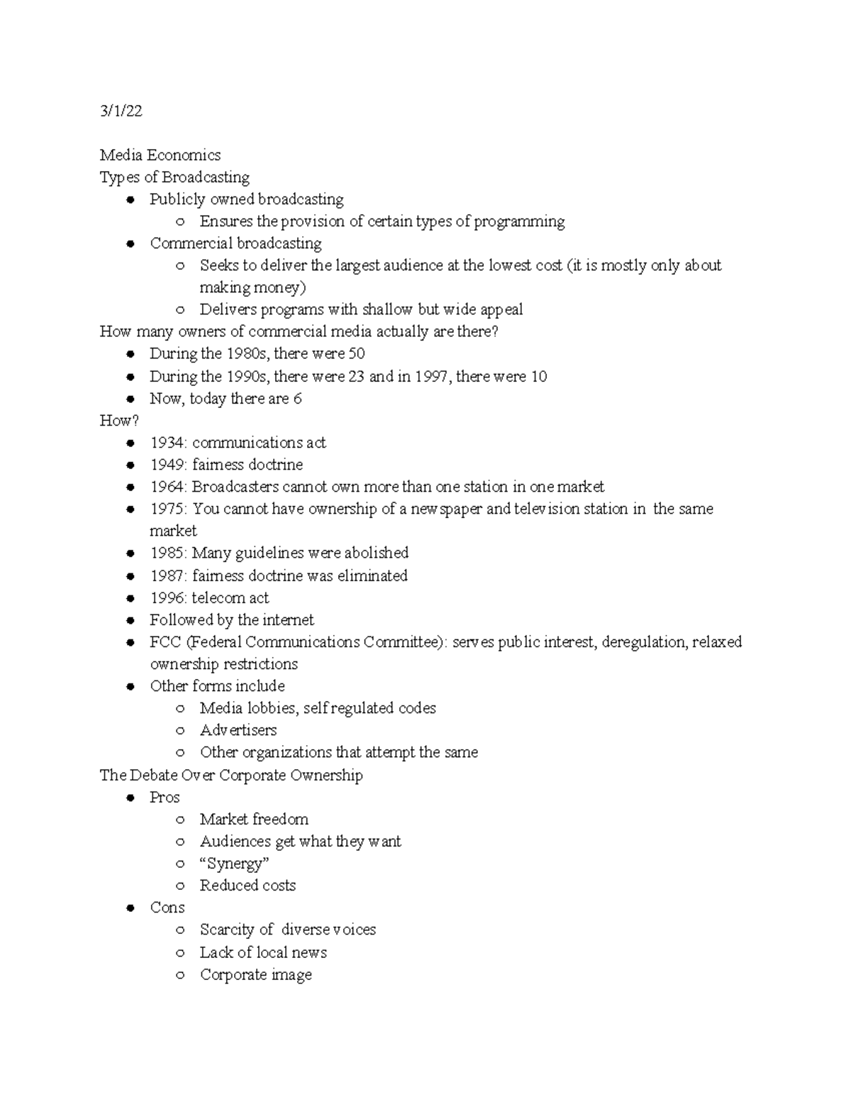 Posc340 March 1st - 3/1/ Media Economics Types of Broadcasting Publicly ...