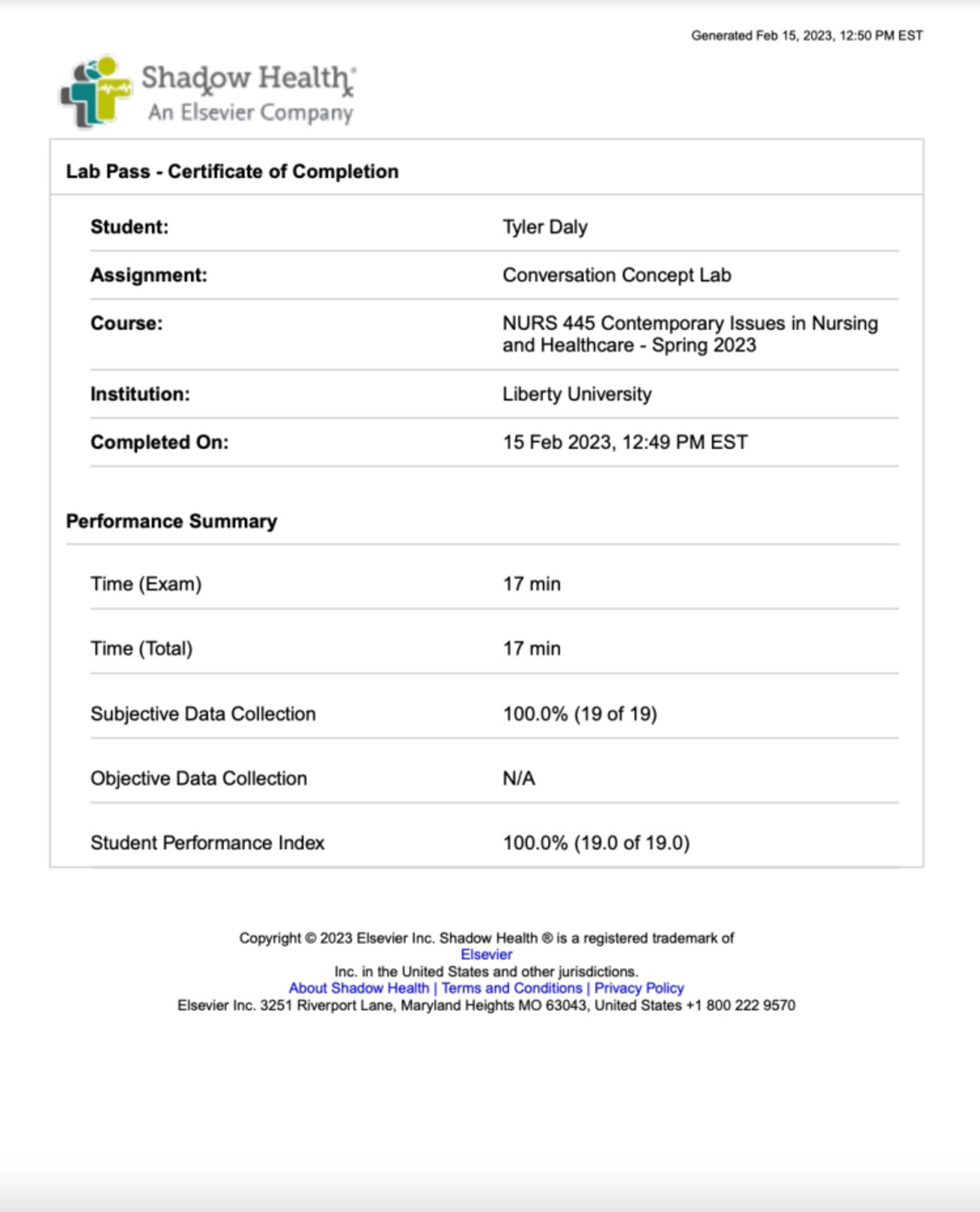 Conversation Concept Lab Pass - Tyler Daly - NURS 445 - Studocu