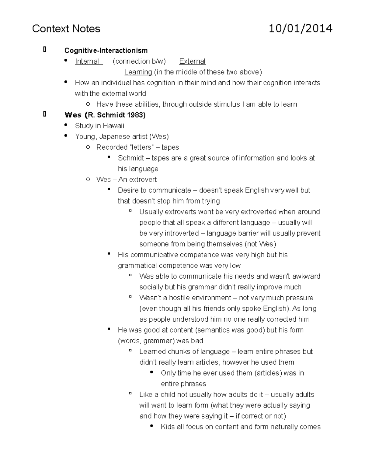 Context Notes - 10/01/2014 Context Notes Cognitive-Interactionism ...