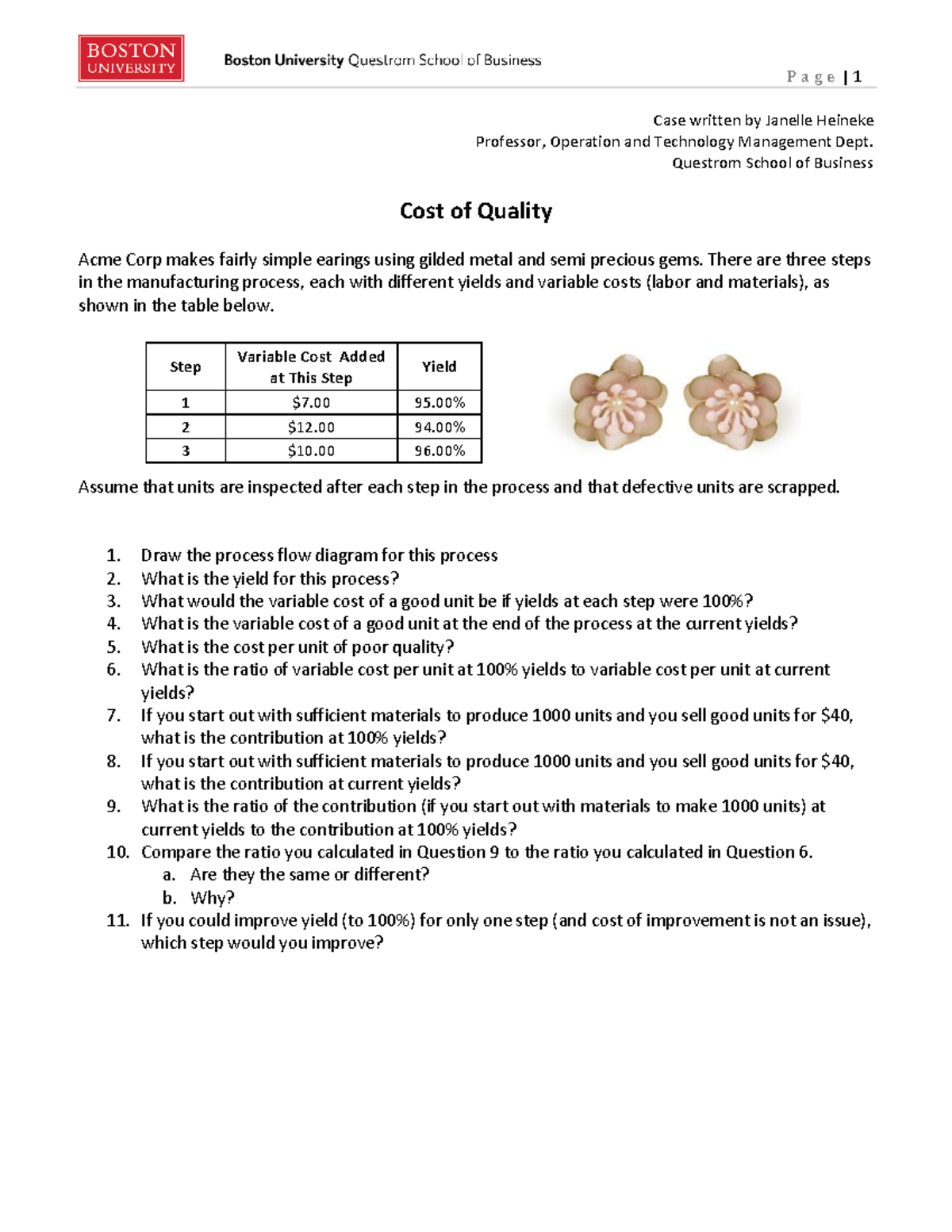 Cost of Quality Case - Case - P a g e | 1 Case written by Janelle ...