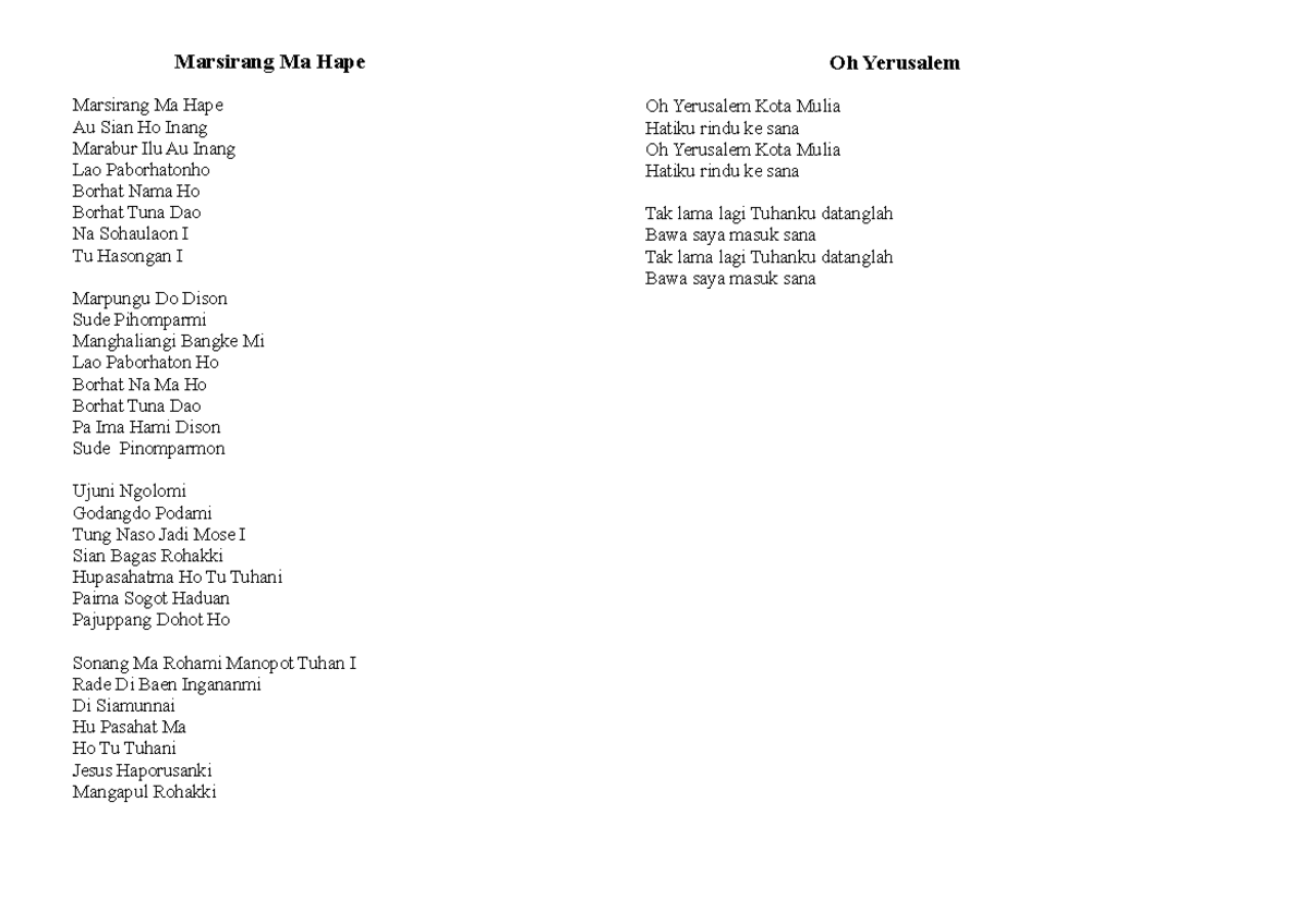 Doc5 - lagu batak - Marsirang Ma Hape Marsirang Ma Hape Au Sian Ho ...