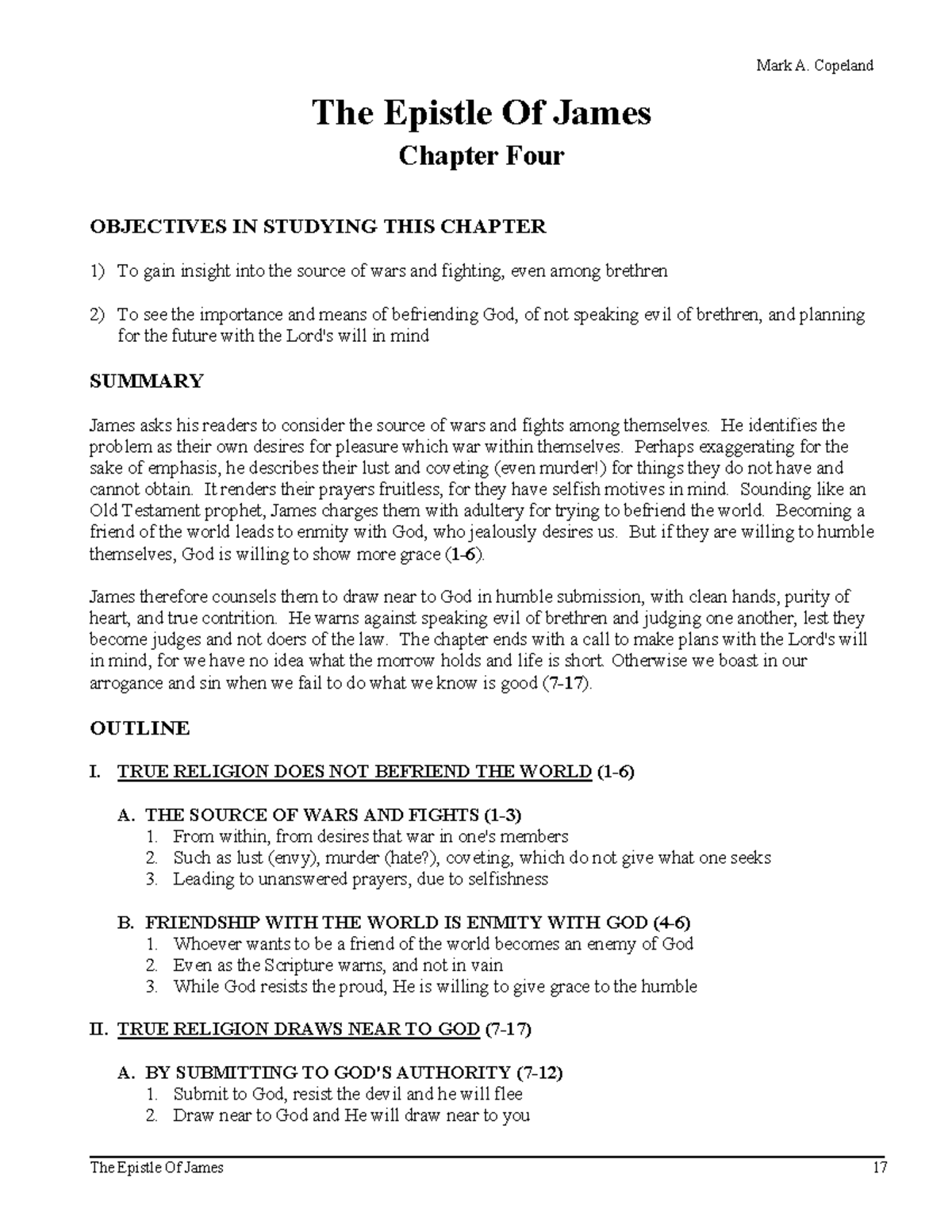 James Chapter 4 - Learning - Mark A. Copeland The Epistle Of James 17 ...