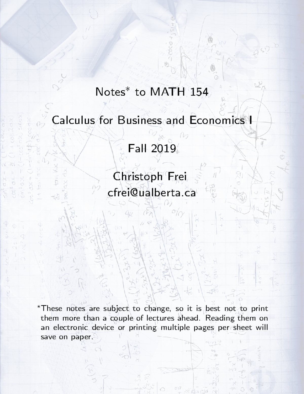 Chapter 1 Limits pdf notes Pre Calc - Math 154 - UAlberta - Studocu