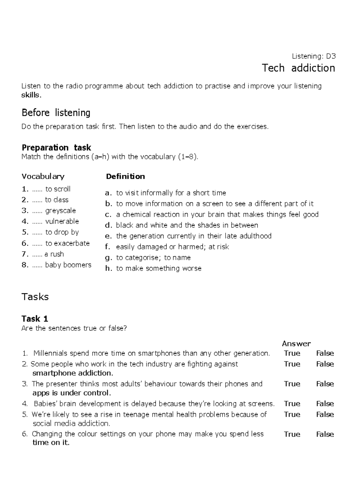 Tech Addiction D3 - Listening: D Tech addiction Listen to the radio ...