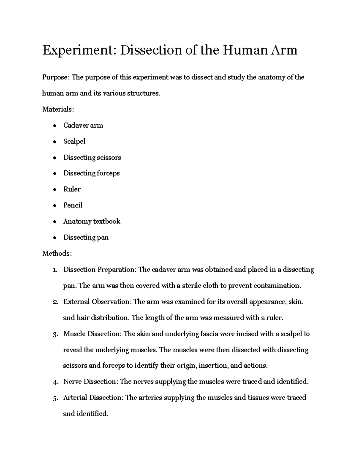Experiment Dissection of the Human Arm - Experiment: Dissection of the ...