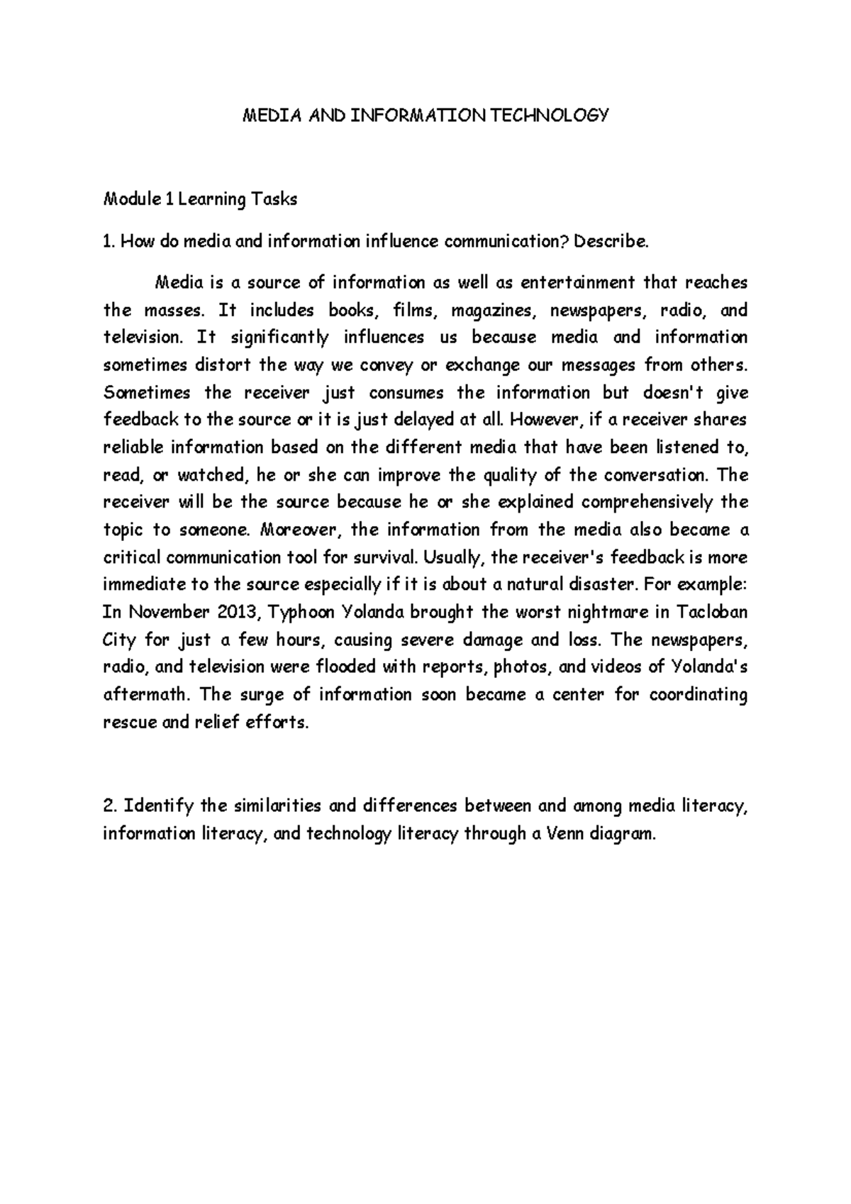LAS 1 MIL - LAS 1 - MEDIA AND INFORMATION TECHNOLOGY Module 1 Learning ...
