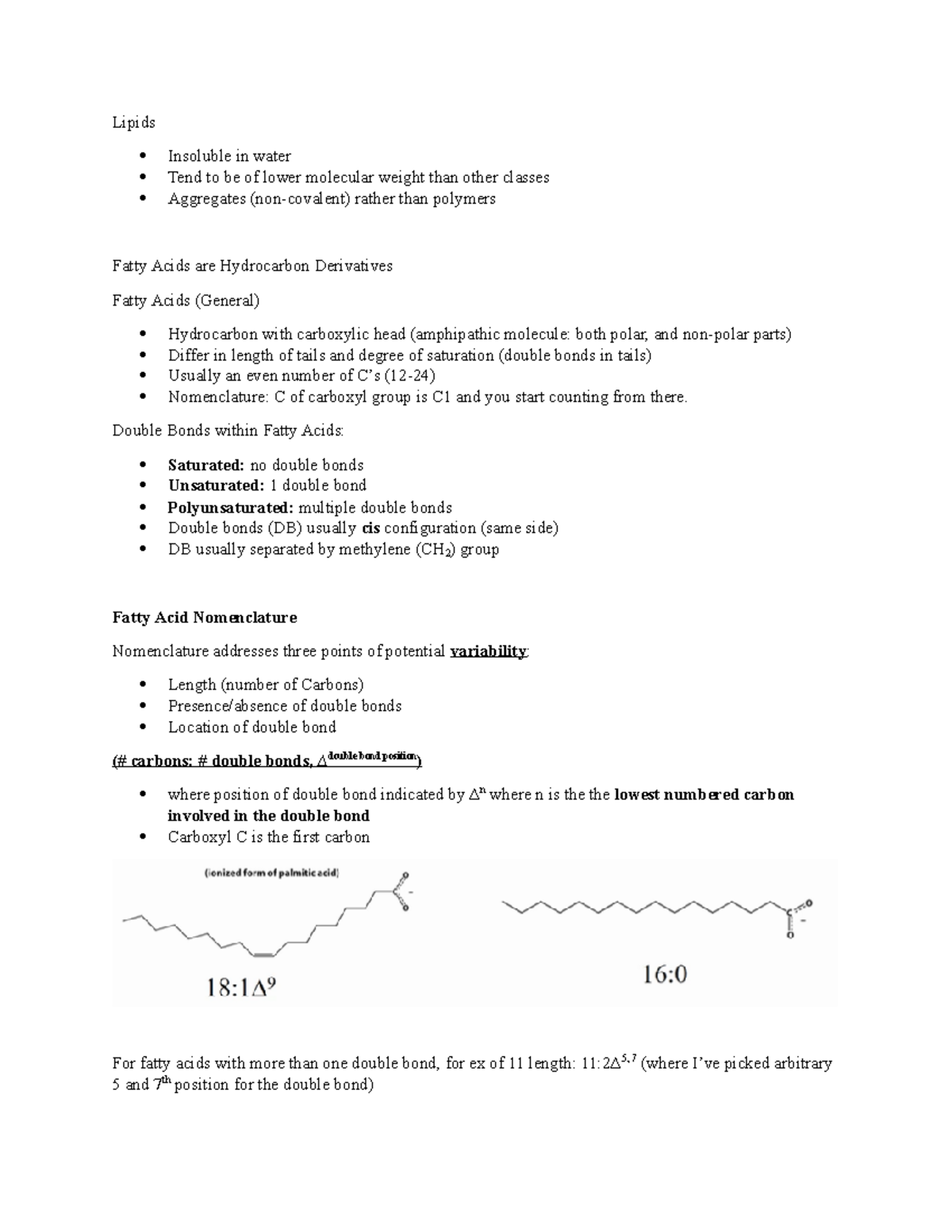 Chapter 8 - Scott Napper Notes - Lipids Insoluble in water Tend to be ...