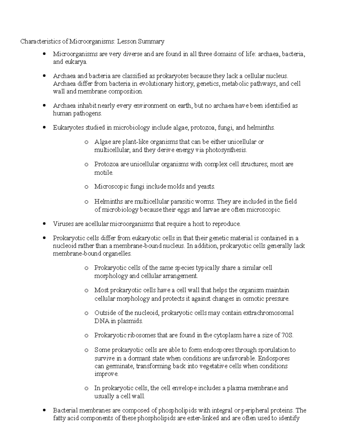 Microbiology Study Sheet for Unit One; All modules, crafted from book ...
