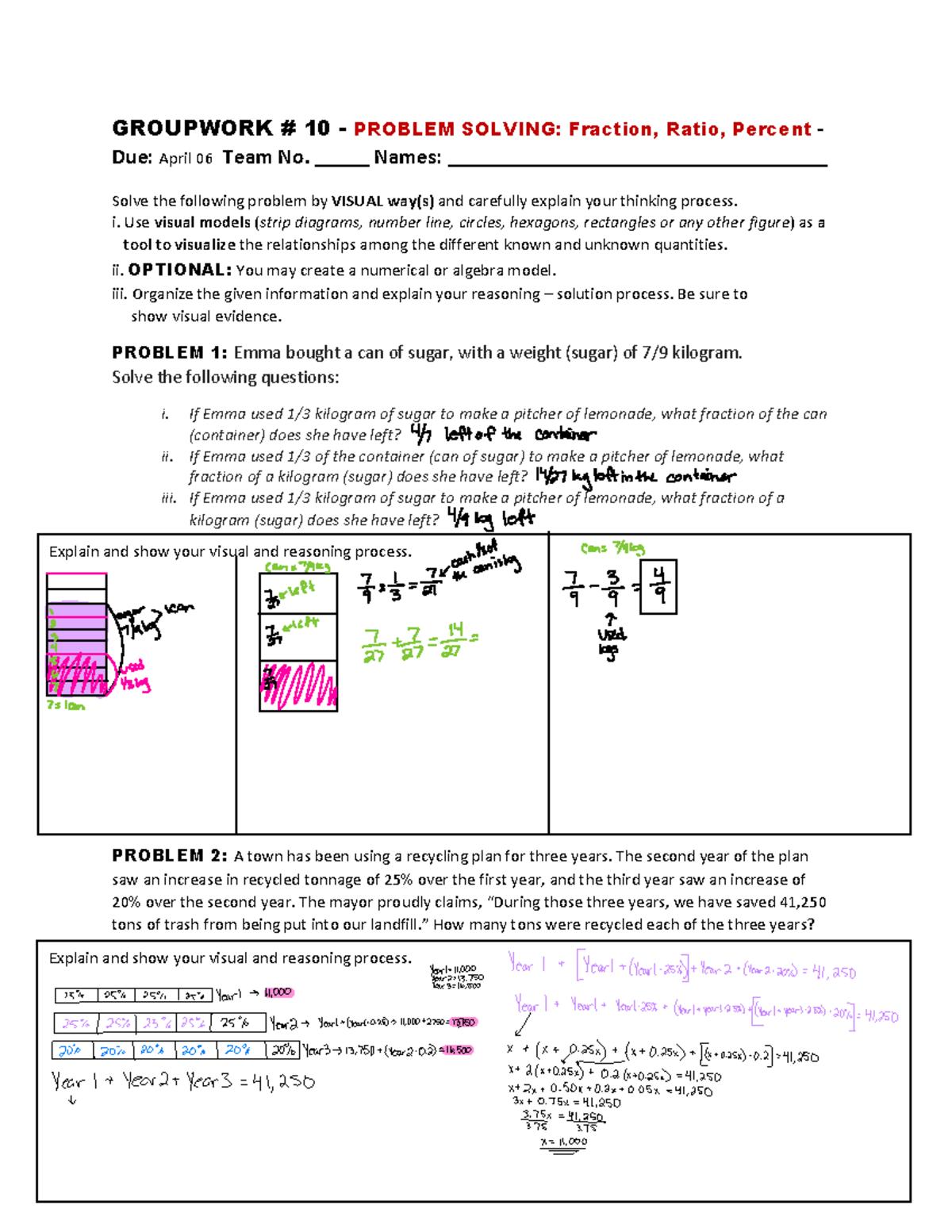 Group work 10 - GROUPWORK # 10 - PROBLEM SOLVING: Fraction, Ratio ...
