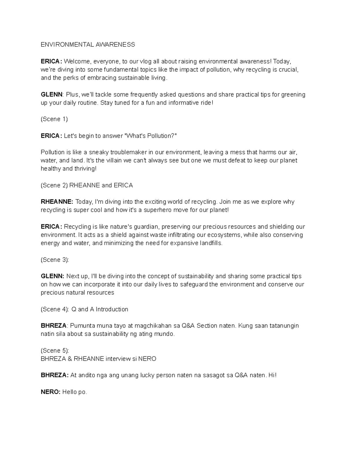 GEN 003 Script 2 3 - Hekebgsnwheienehhsbe - ENVIRONMENTAL AWARENESS ...