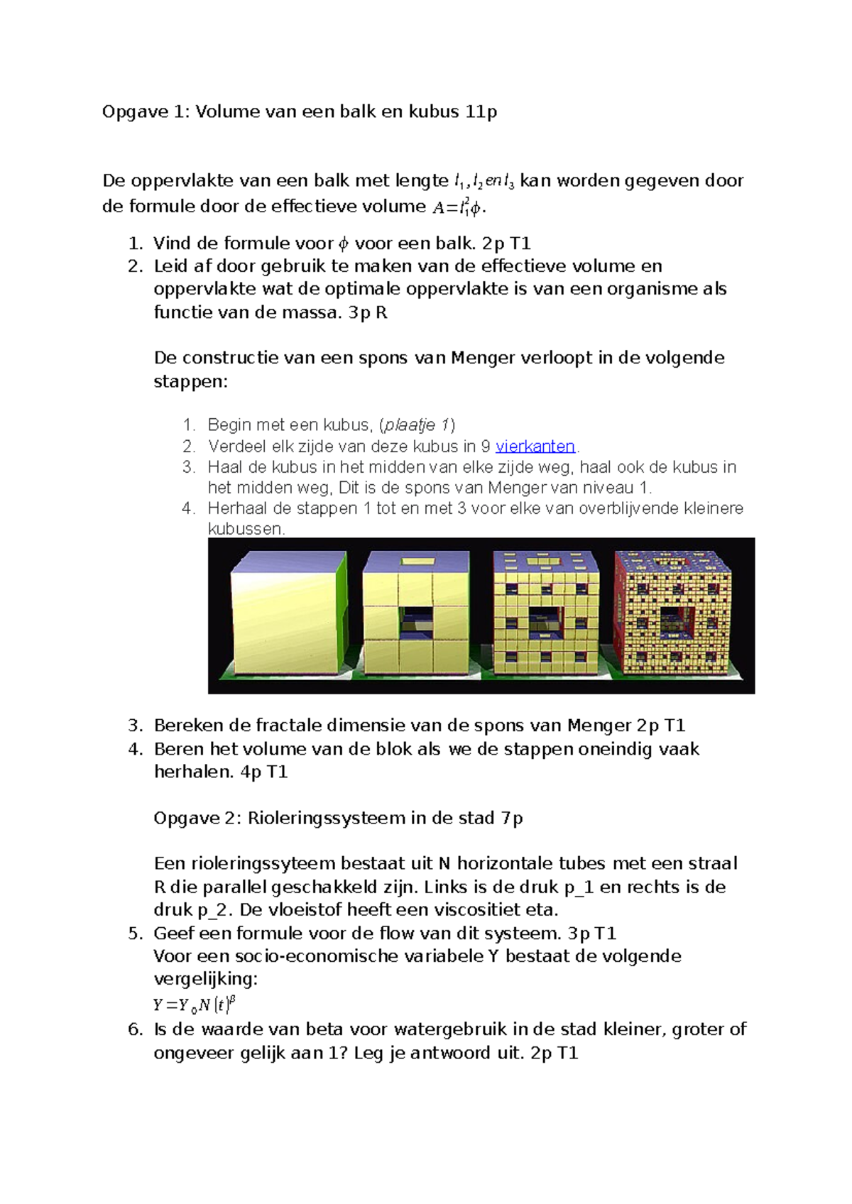 Oefentoets biofysica - Opgave 1: Volume van een balk en kubus 11p De ...