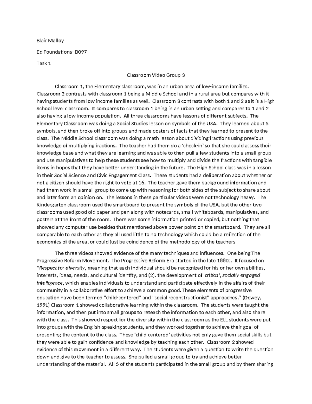 Ed foundations 097-task - Blair Malloy Ed Foundations- D Task 1 ...