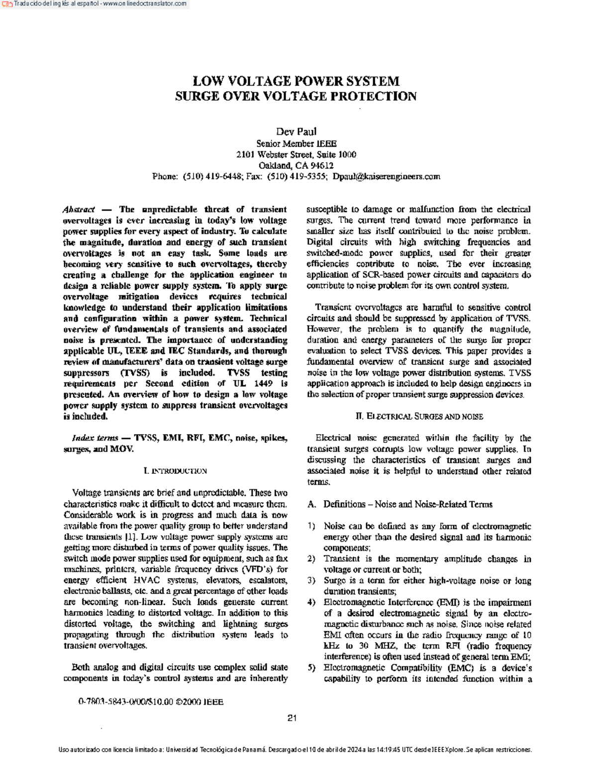 Low voltage power system surge overvoltage protection - Laboratorio de ...