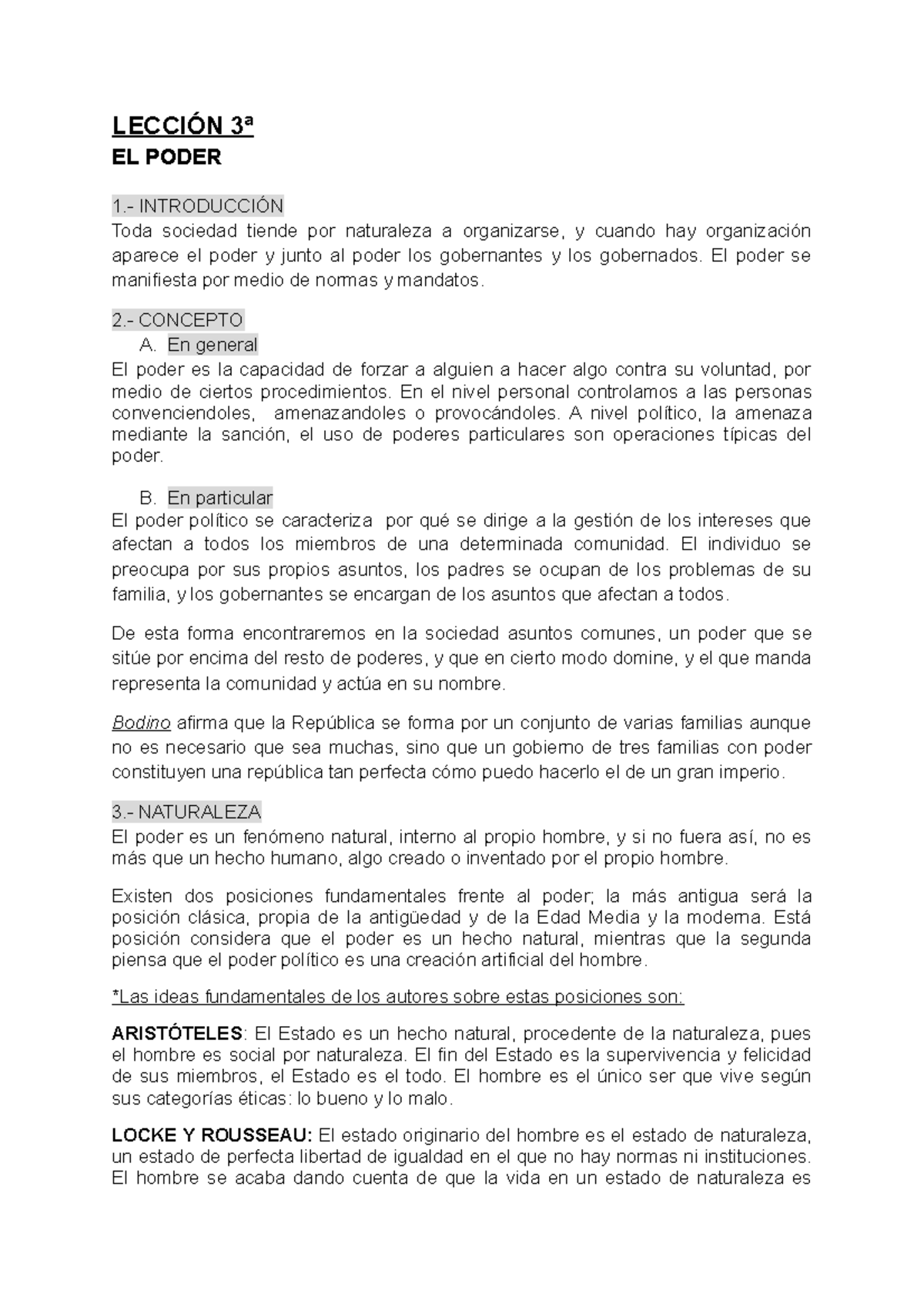TEMA 3 - Derecho Constitucional - LECCIÓN 3ª EL PODER 1.- INTRODUCCIÓN ...