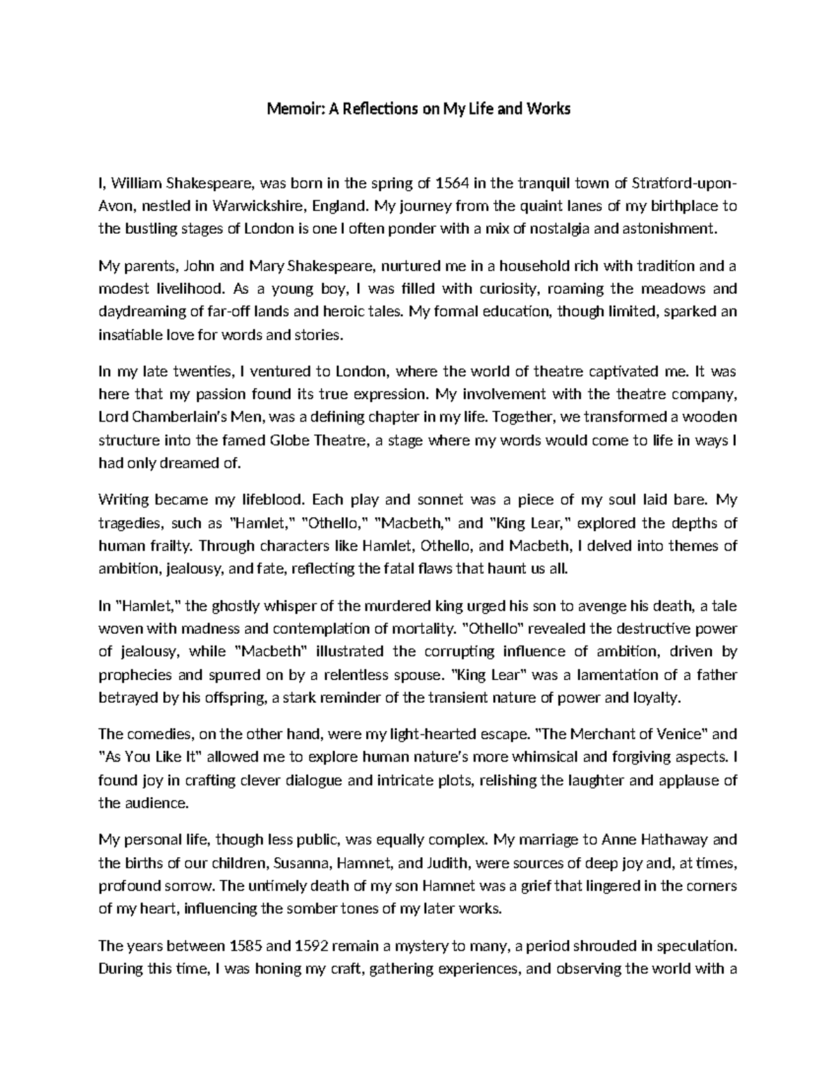 Memoir - Essay - Memoir: A Reflections on My Life and Works I, William ...