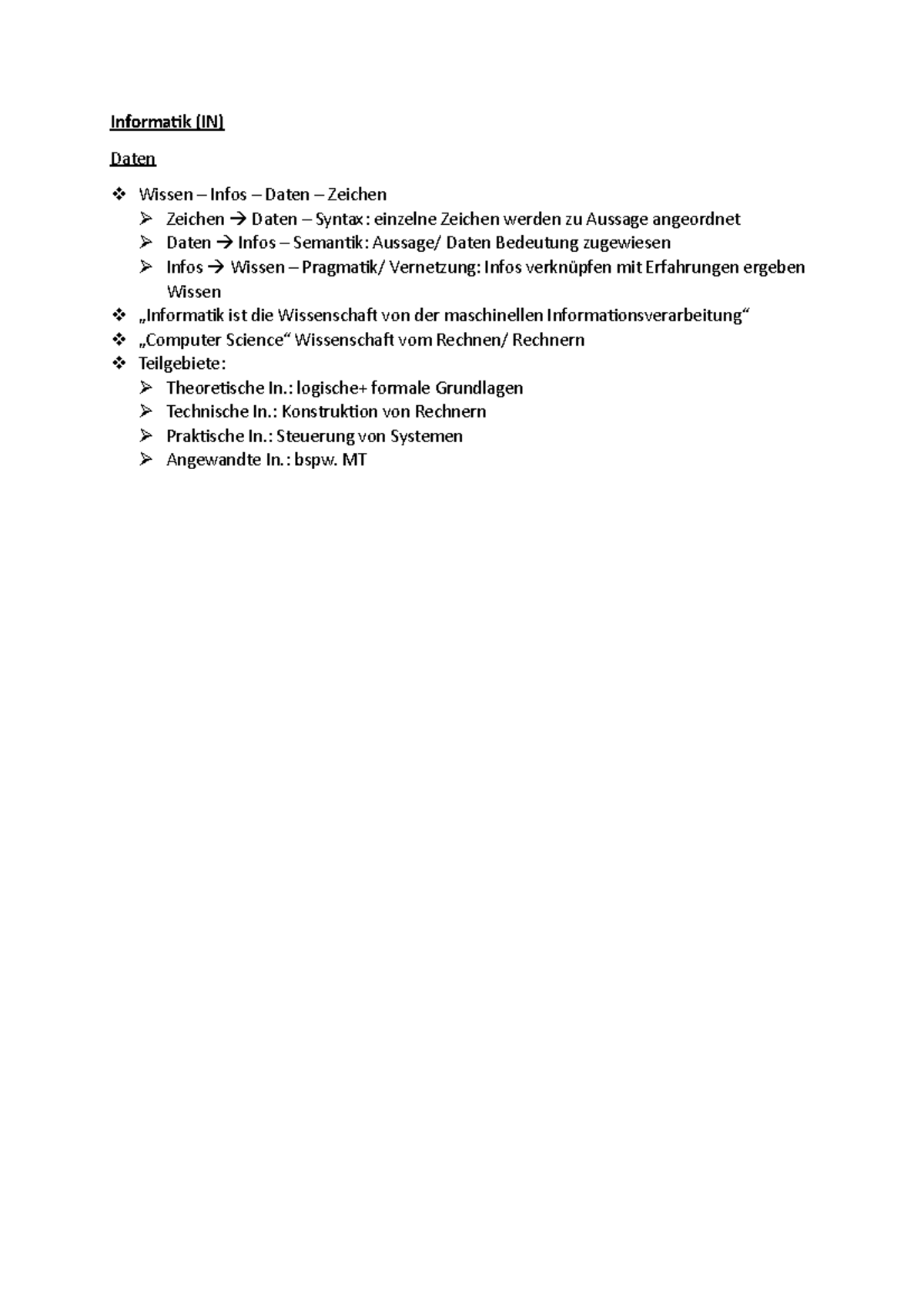 Komplette Zusammenfassung für Informatik Teil - Informatik (IN) Daten ...