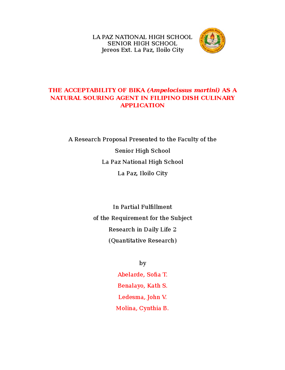 Title Page and TOC - FOR TVL STUDENTS. RDL 2 - LA PAZ NATIONAL HIGH ...