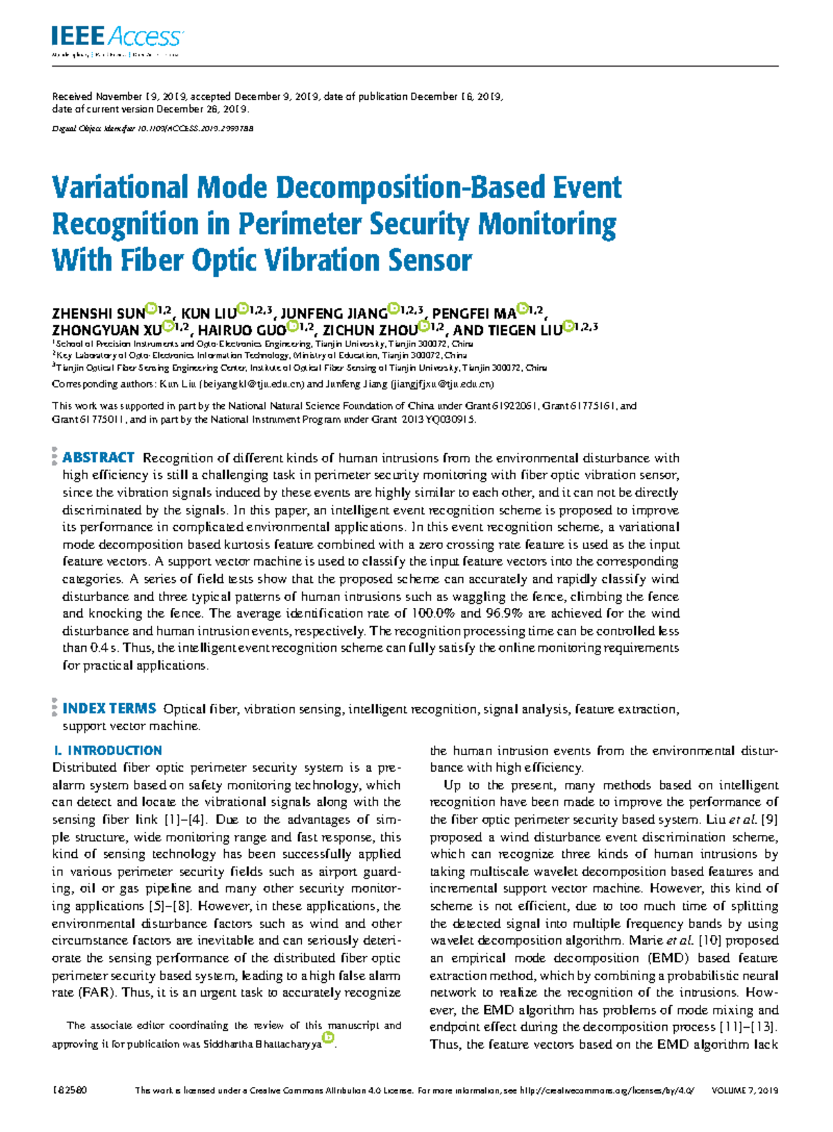 Variational Mode Decomposition Based Event Recognition In Perimeter Security Monitoring With
