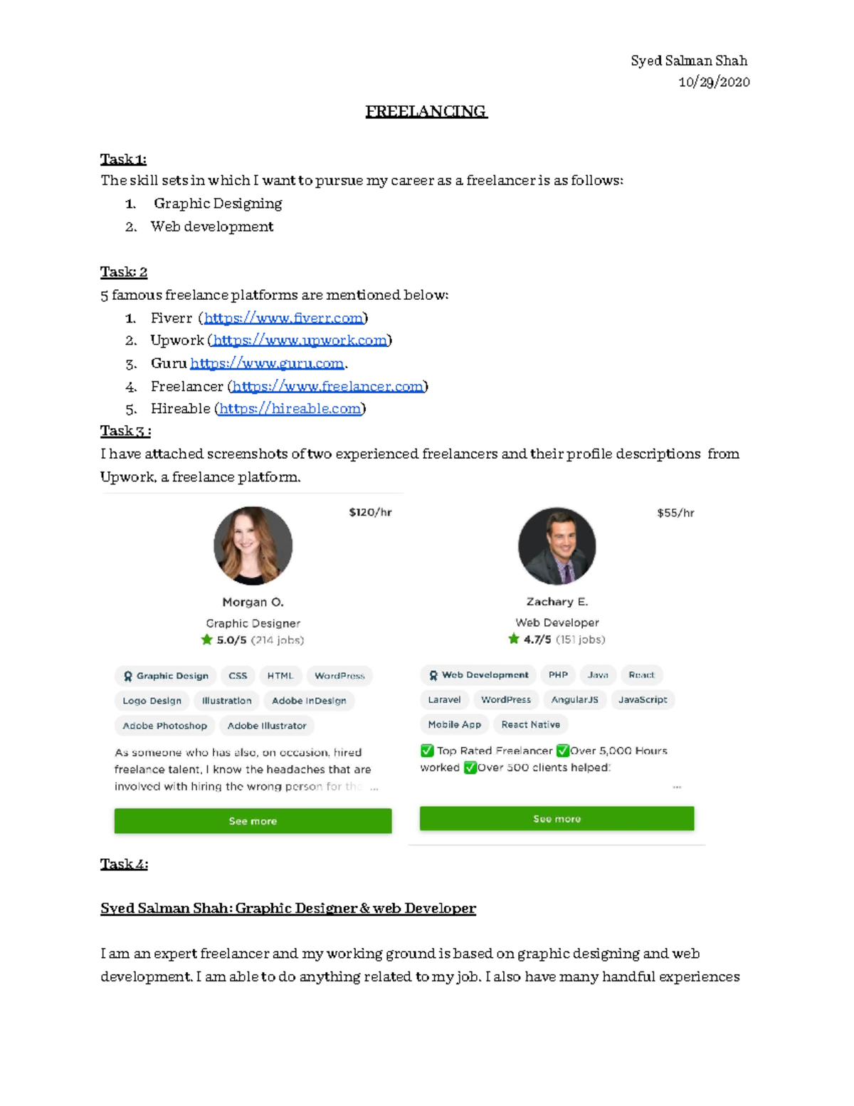 Freelancing homework assignment - Syed Salman Shah 10/29/2020 ...