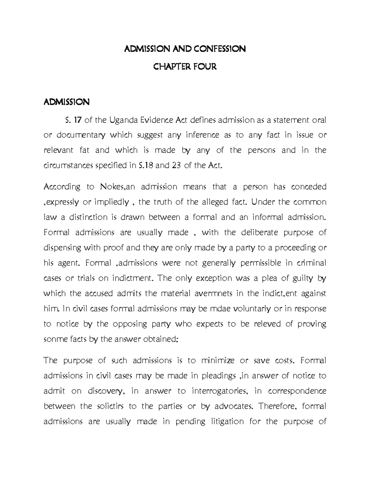 KIU Jenifa Evidence 1 Notes- Confessions - ADMISSION AND CONFESSION ...