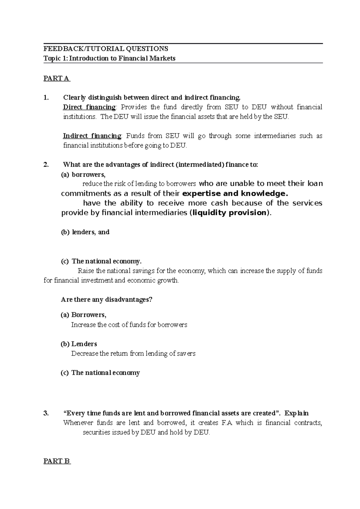 W2 - Tutorial 1 - RMIT - FEEDBACK/TUTORIAL QUESTIONS Topic 1:Introduction to Financial Markets ...