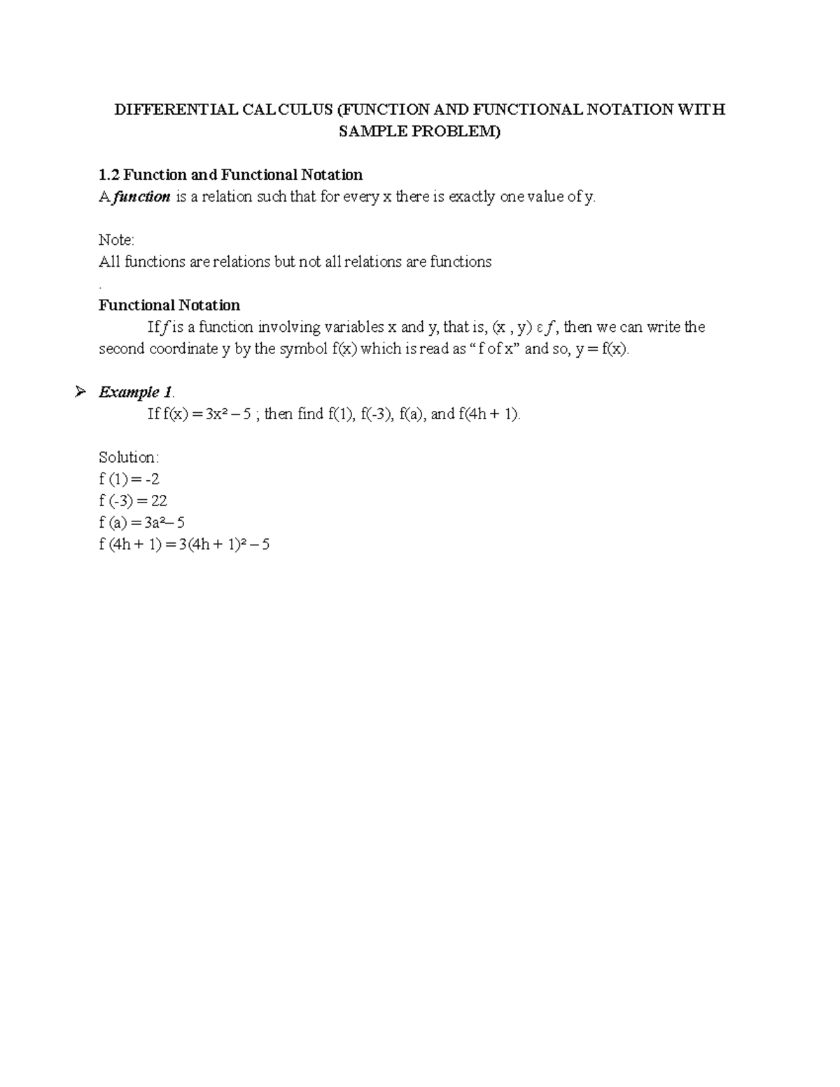 Differential Calculus ( Function AND Functional Notation ...