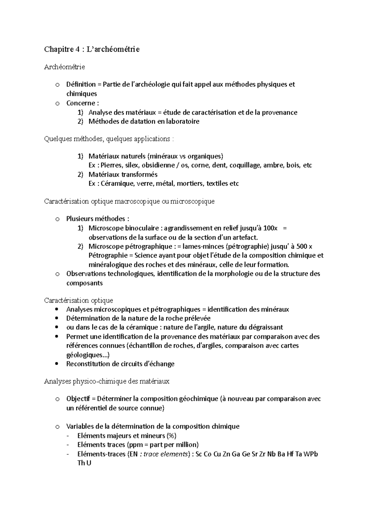 Chapitre 4 - Chapitre 4 : L’archéométrie Archéométrie o Définition = Partie de l'archéologie qui ...