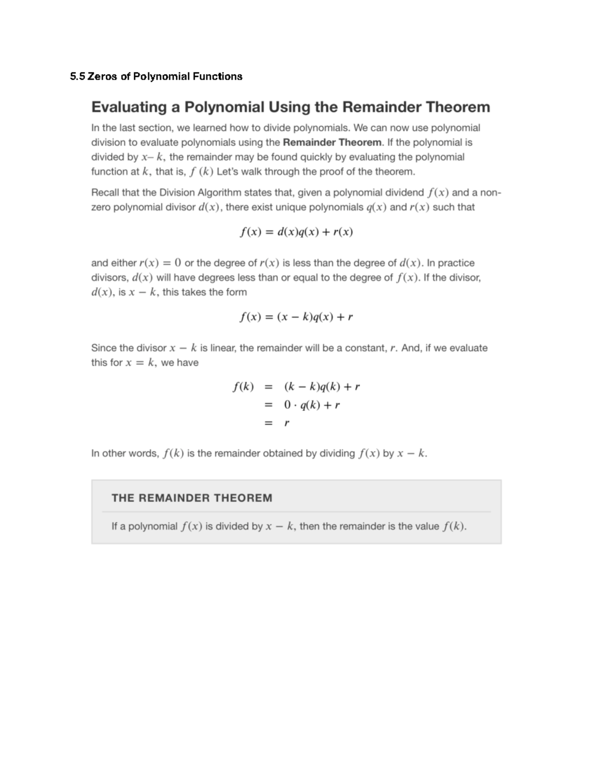 5.5 Zeros of Polynomial Functions - 5 Zeros of Polynomial Functions ...