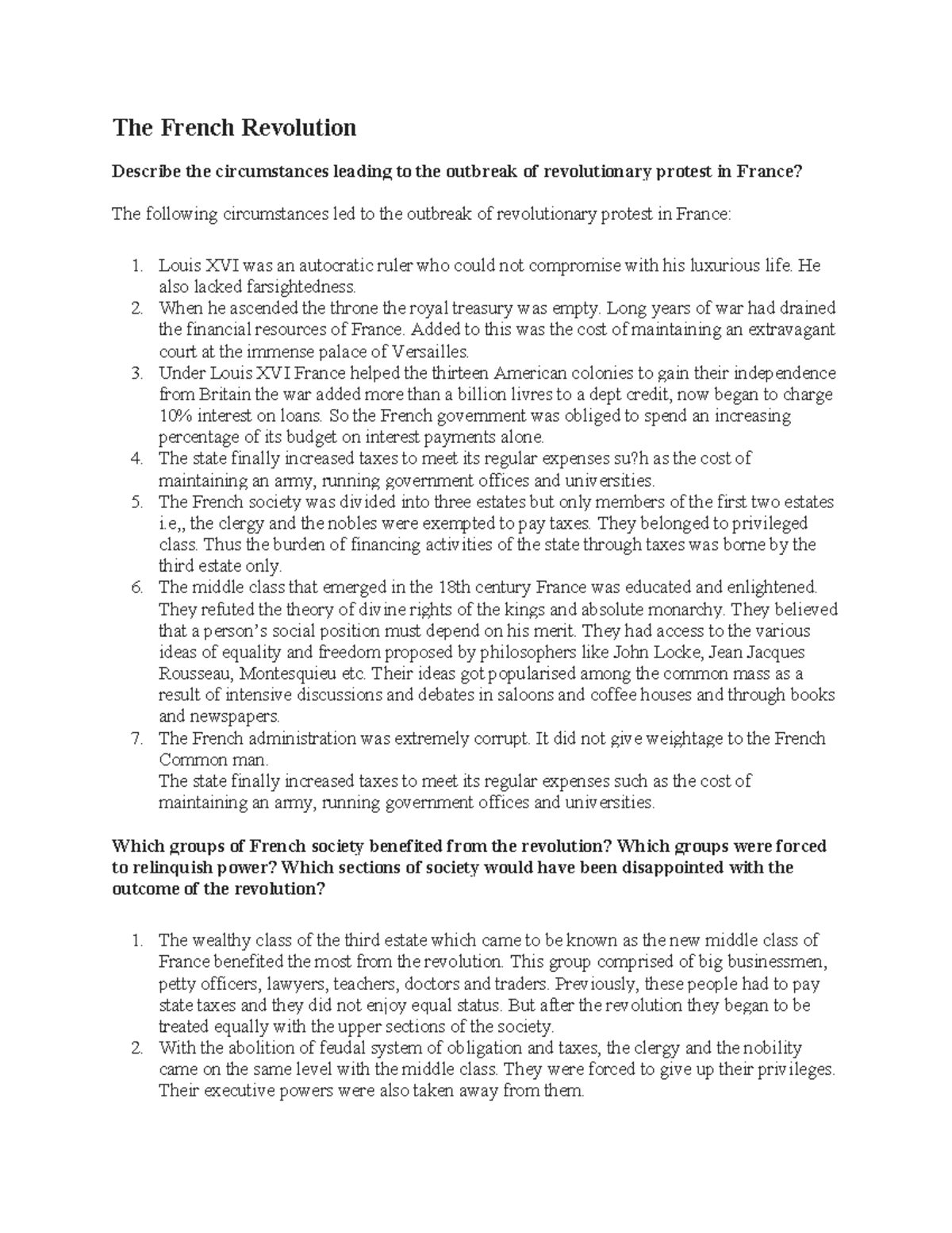 The French Revolution - History Note - The French Revolution Describe ...