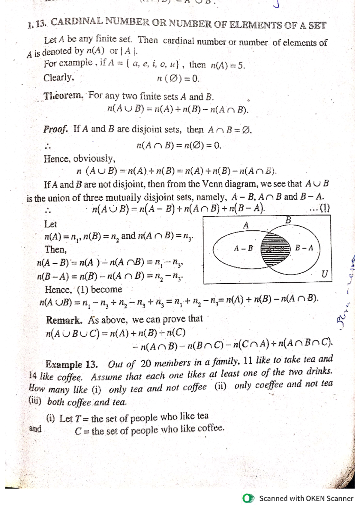 Cardinal number or number of elements of a set - B.A Economics - Studocu