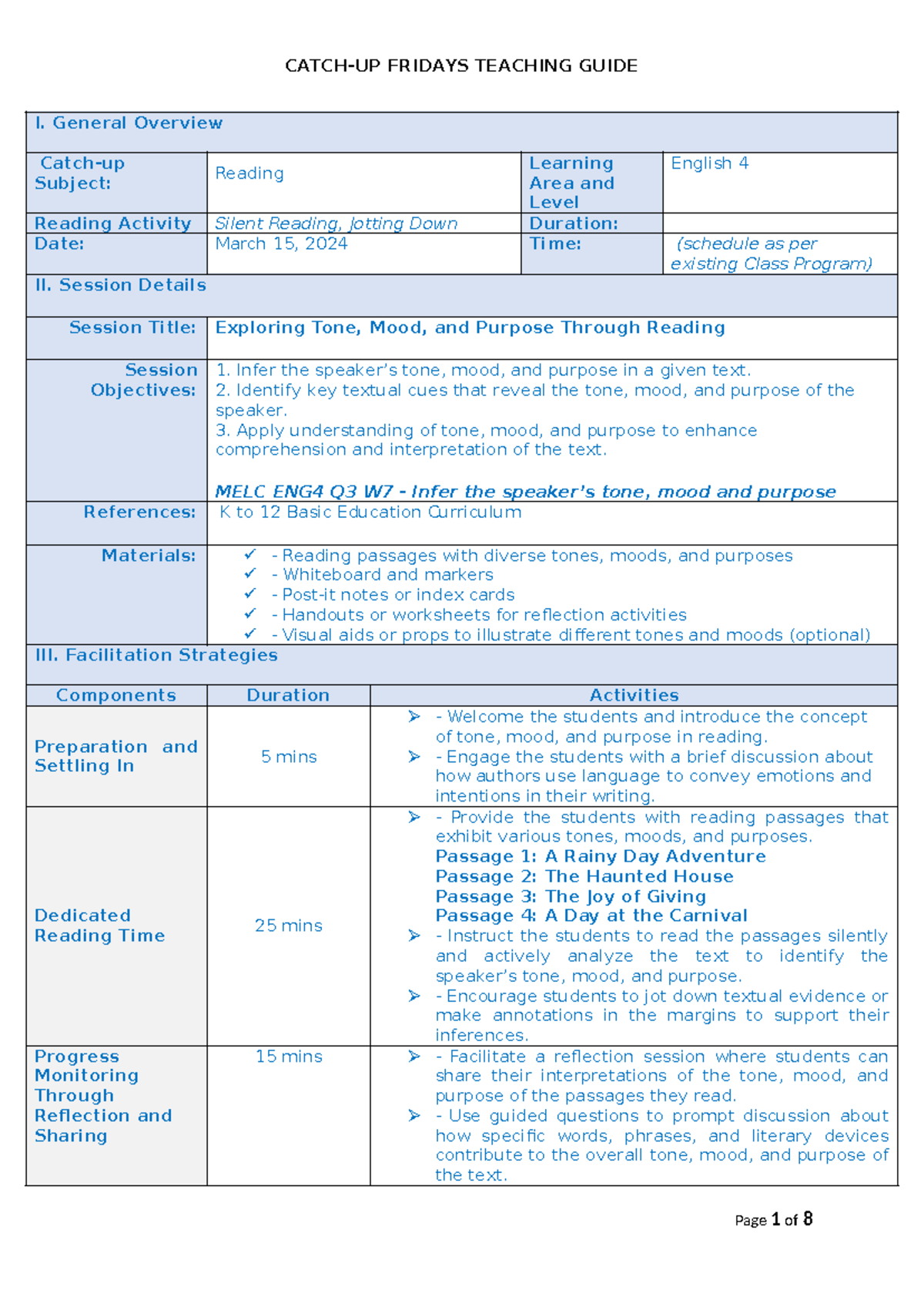 G4 English W7 CUF - NONE - I. General Overview Catch-up Subject ...