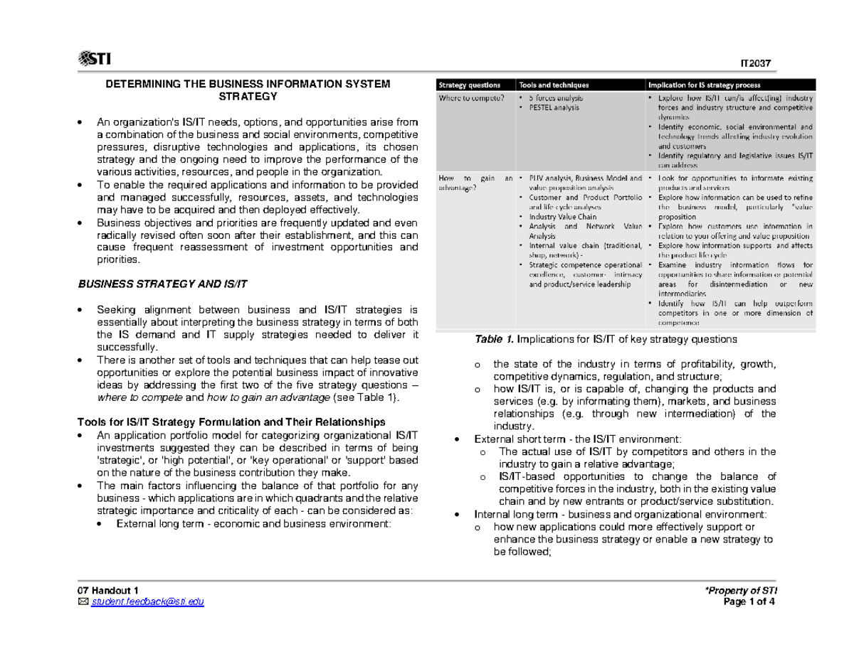 07 Handout 1 - BACHELOR OF SCIENCE IN INFORMATION SYSTEM - 07 Handout 1 *Property of STI ...