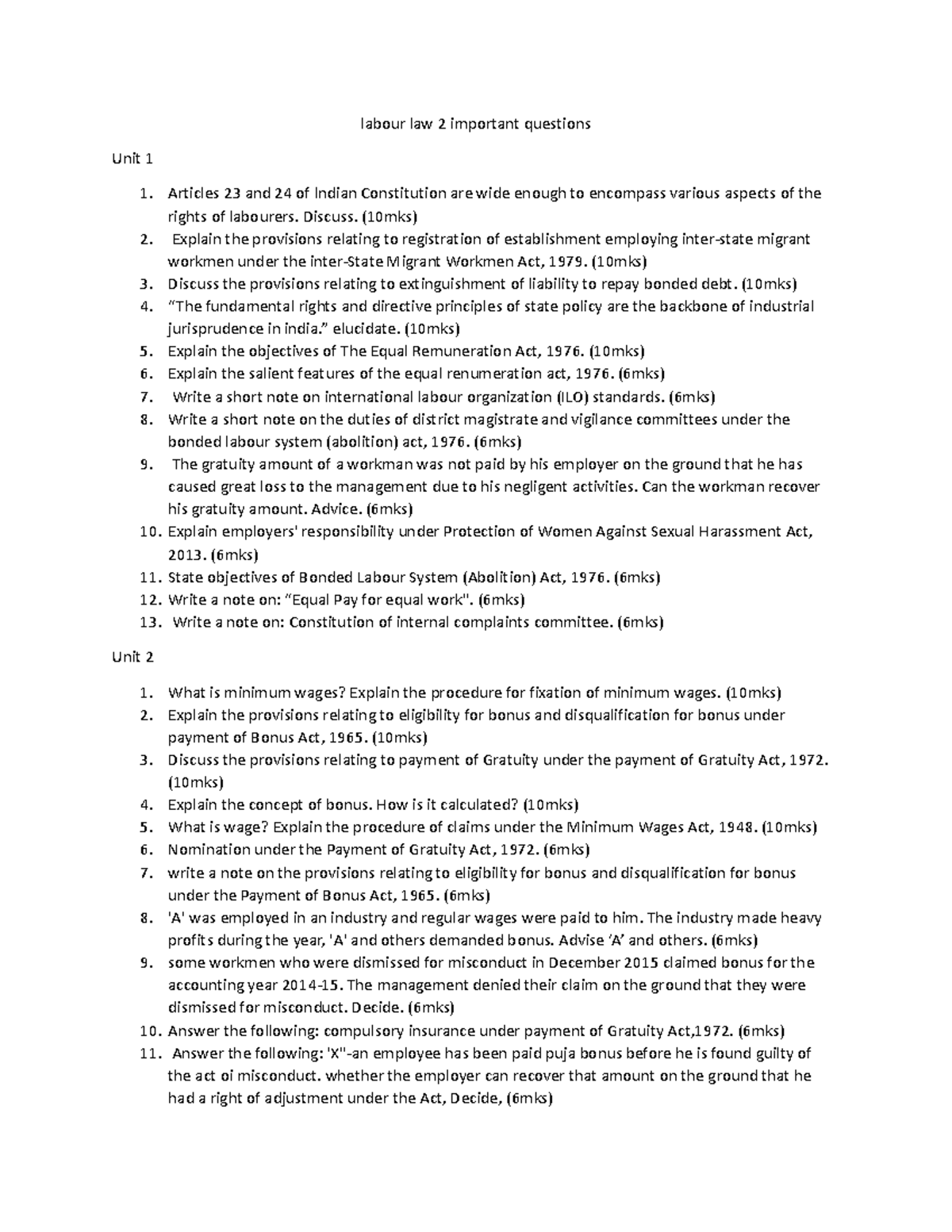 Labour law 2 important questions - labour law 2 important questions ...