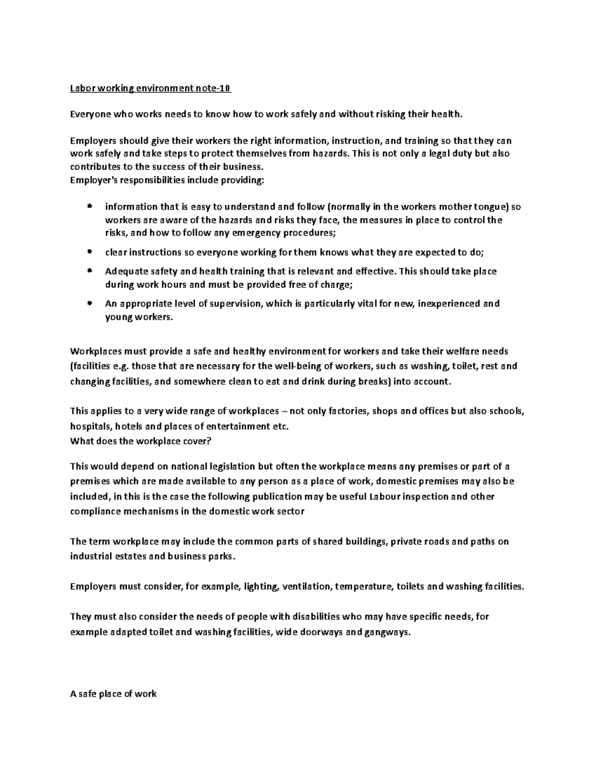 Labor working environment note-10 - Labor working environment note ...