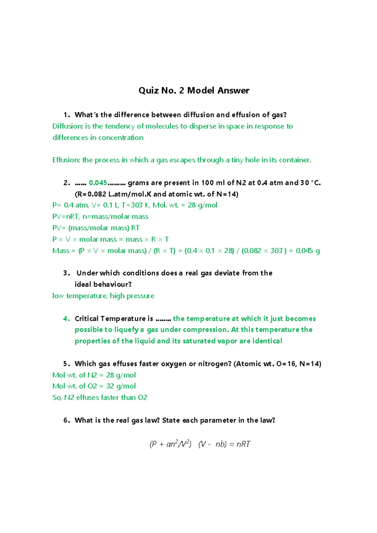 Quiz 2 Model Answer - dcddc - Quiz No. 2 Model Answer 1. What’s the difference between diffusion ...
