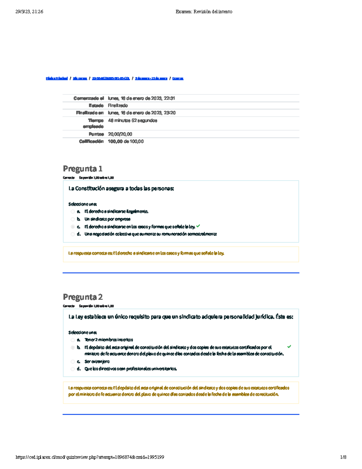 Examen NEG. Colectiva - ..... - Página Principal / Mis cursos / 22-5B ...