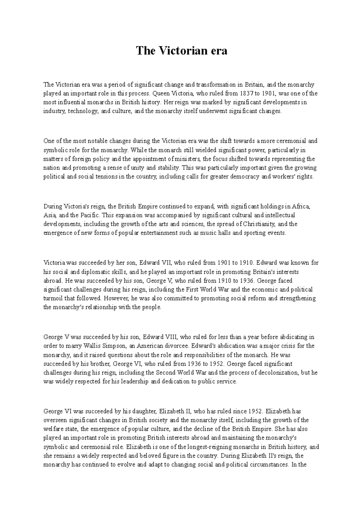 The Victorian era - The Victorian era The Victorian era was a period of ...