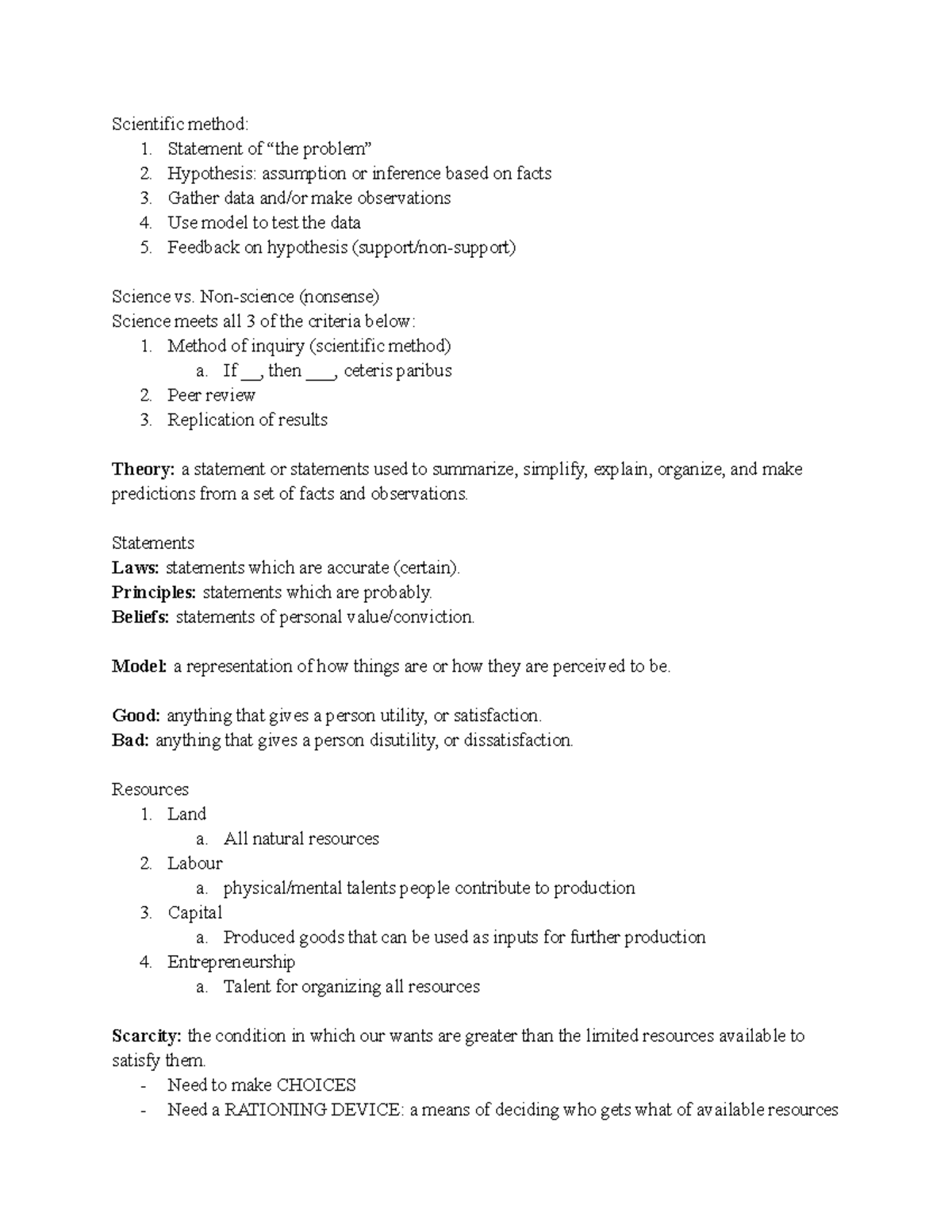 ECON-2302 Unit 1 Lecture Notes - Scientific method: 1. Statement of ...