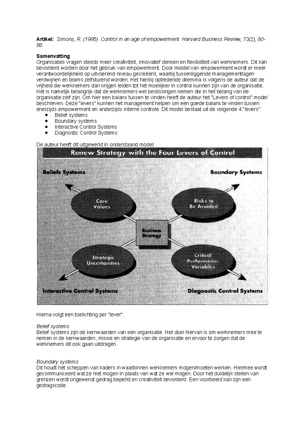Simons, R. (1995). Control in an age of empowerment. Harvard Business ...