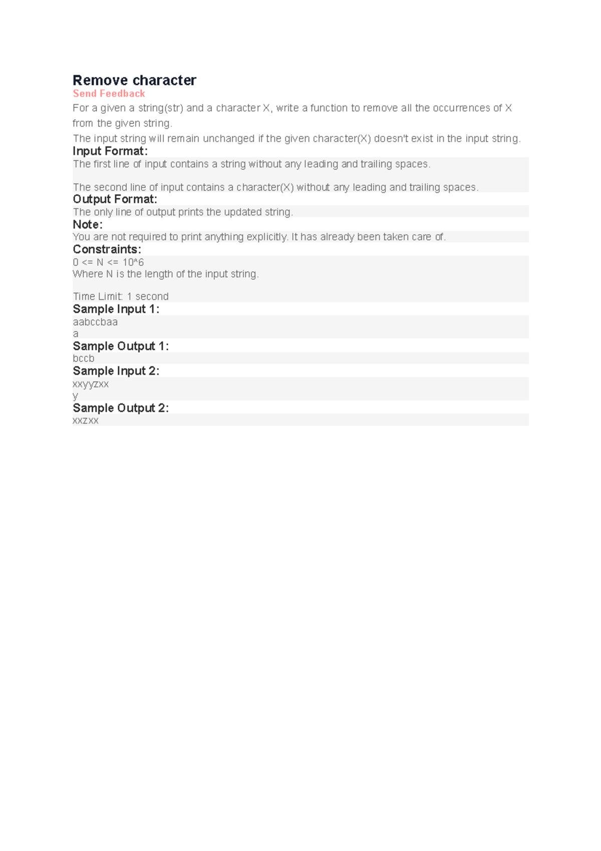 4. Remove character - Problems - Remove character Send Feedback For a ...