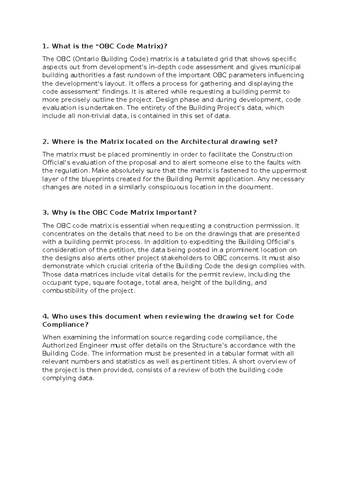 Code matrix - 54214420 - What is the “OBC Code Matrix)? The OBC ...