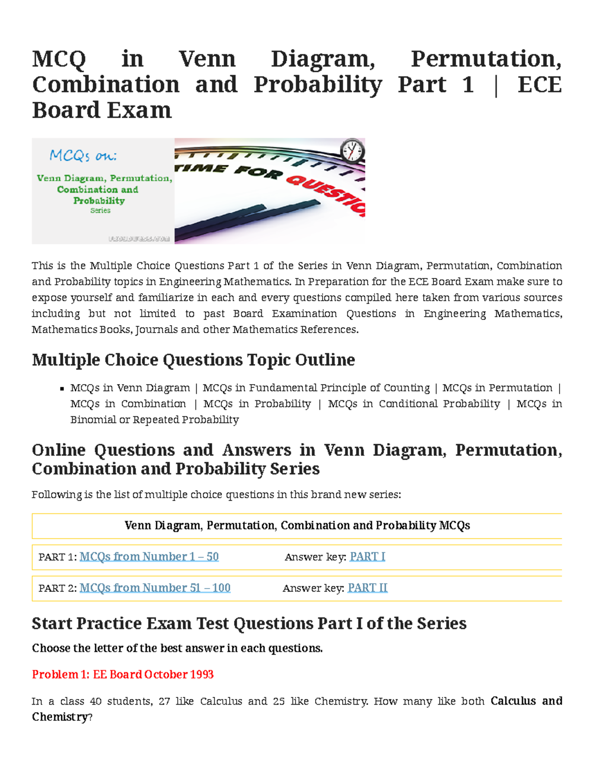 MCQ in Venn Diagram, Permutation, Combination and Probability Part 1 ...