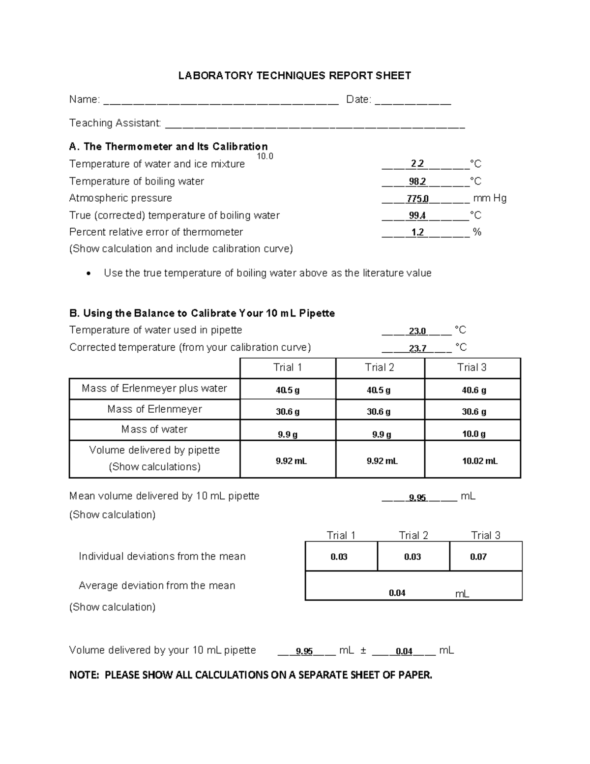 Laboratory Techniques Report Sheets W2020 - LABORATORY TECHNIQUES ...