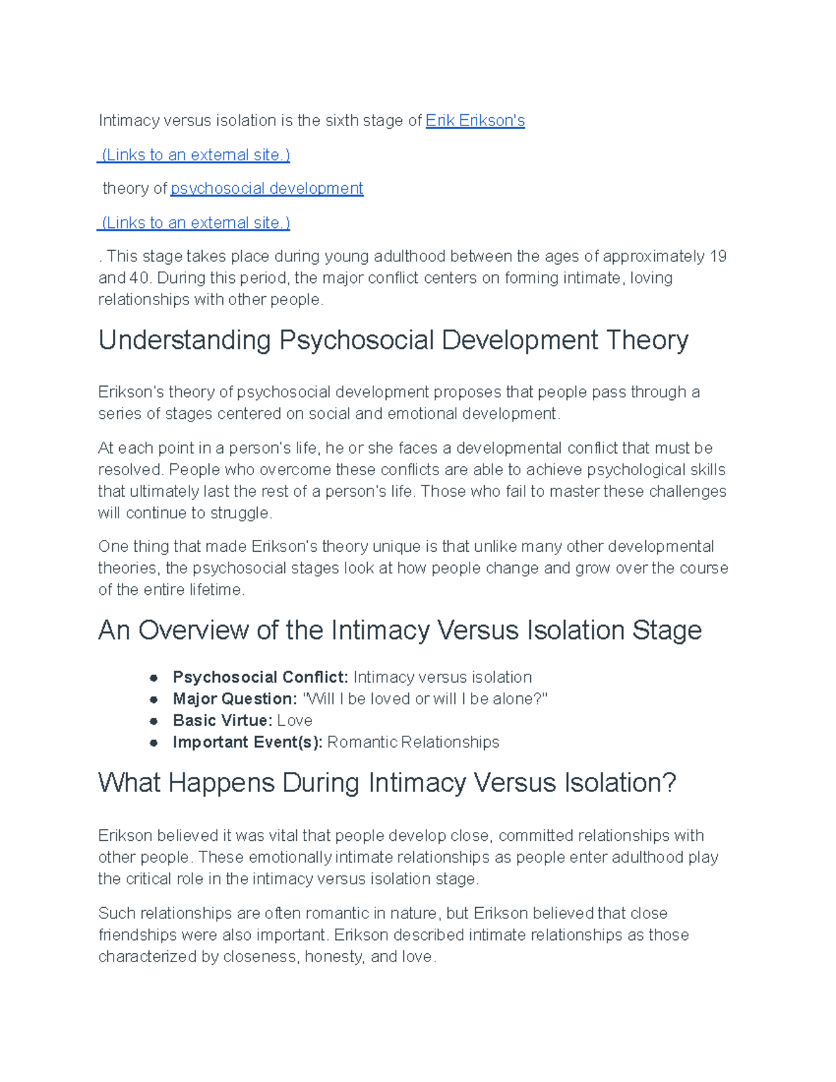 Psych - notes - Intimacy versus isolation is the sixth stage ofErik ...