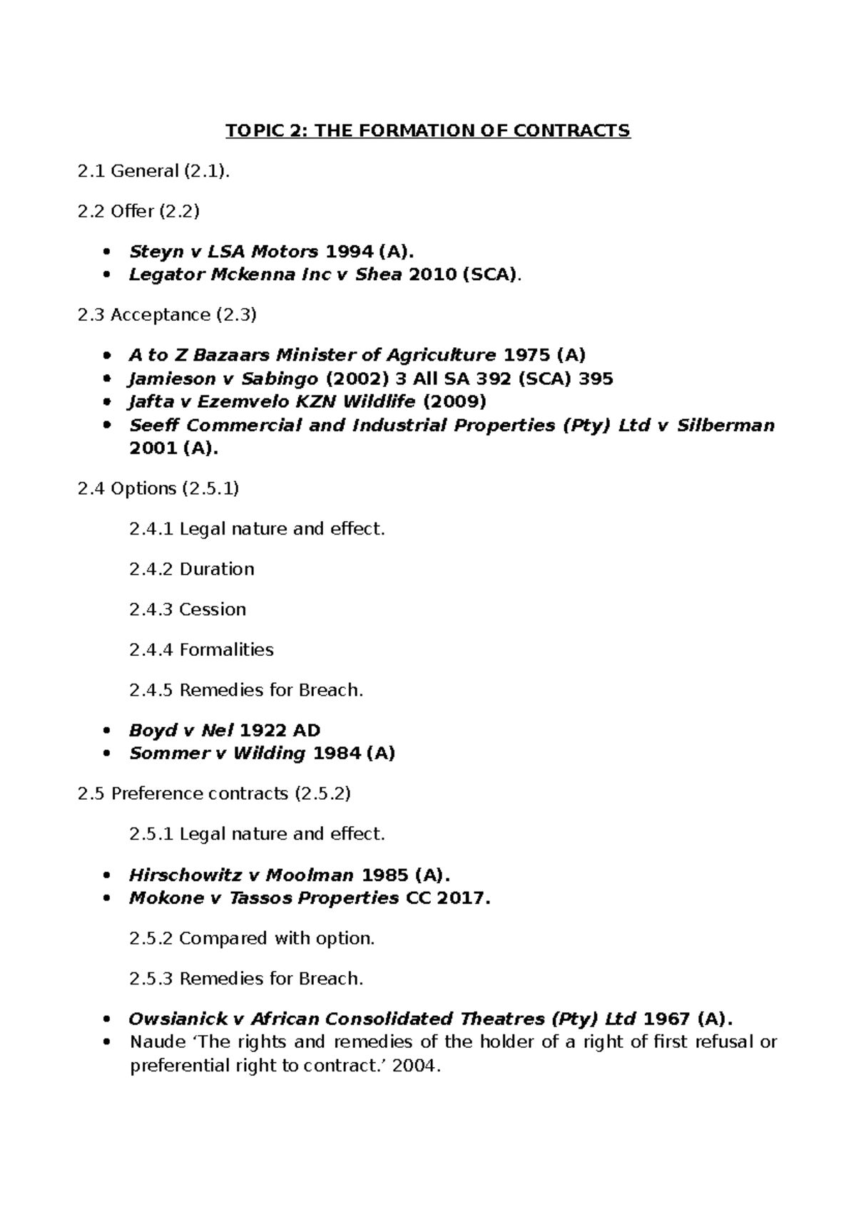Contract law week 2-5 textbook - TOPIC 2: THE FORMATION OF CONTRACTS 2 ...